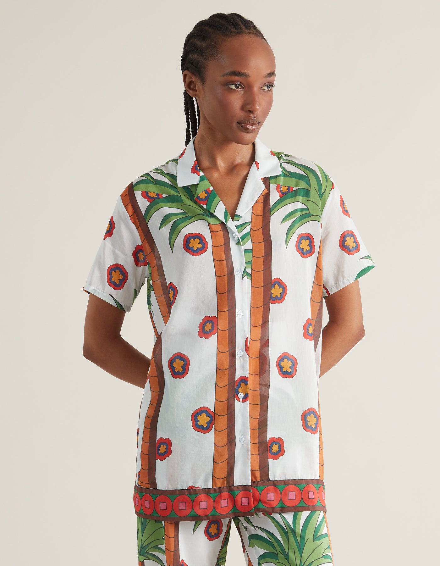 Luca White Palm Trees Print Silk Voile Shirt | Finest silks in bold ...