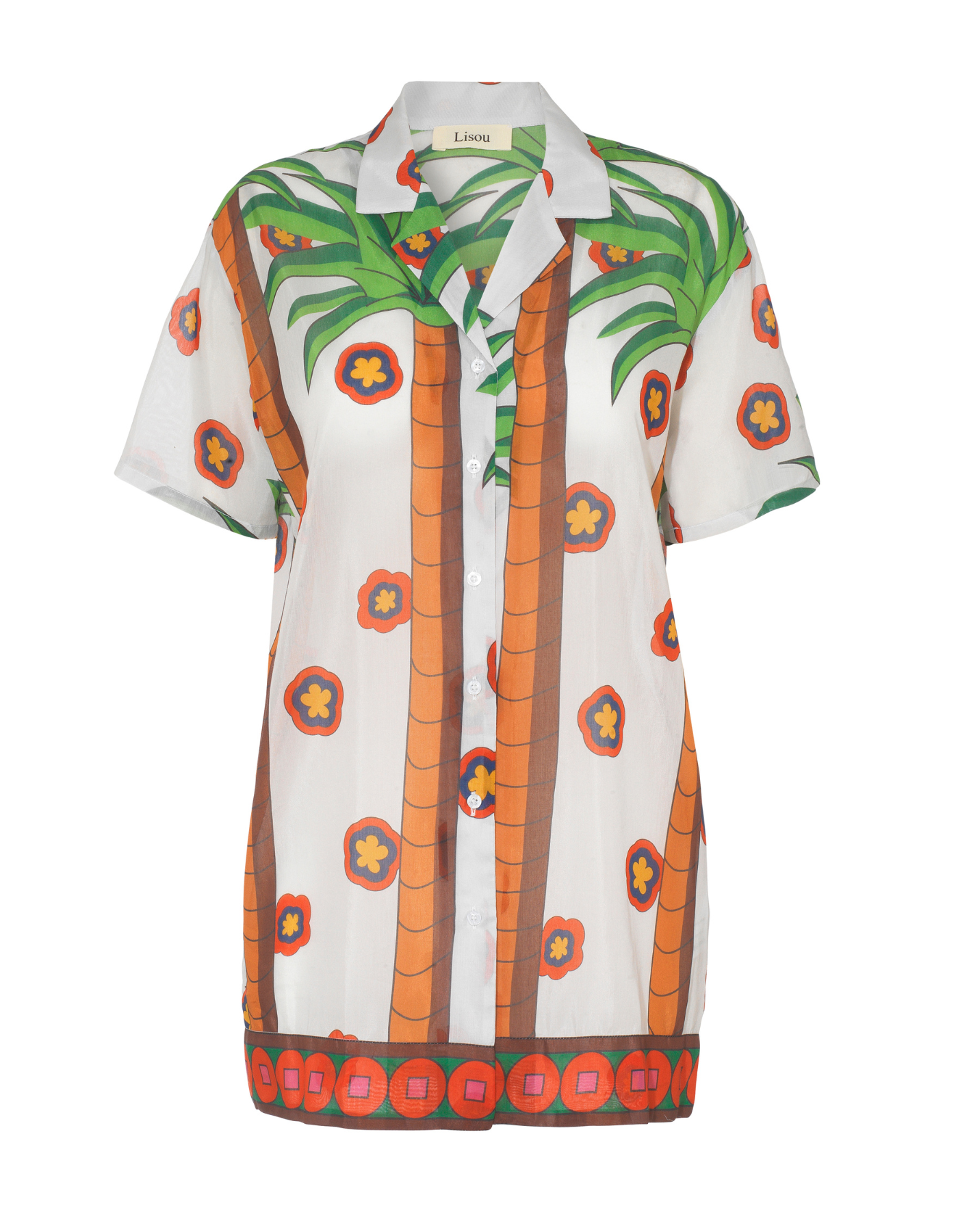 Luca White Palm Trees Print Silk Voile Shirt | Finest silks in bold ...