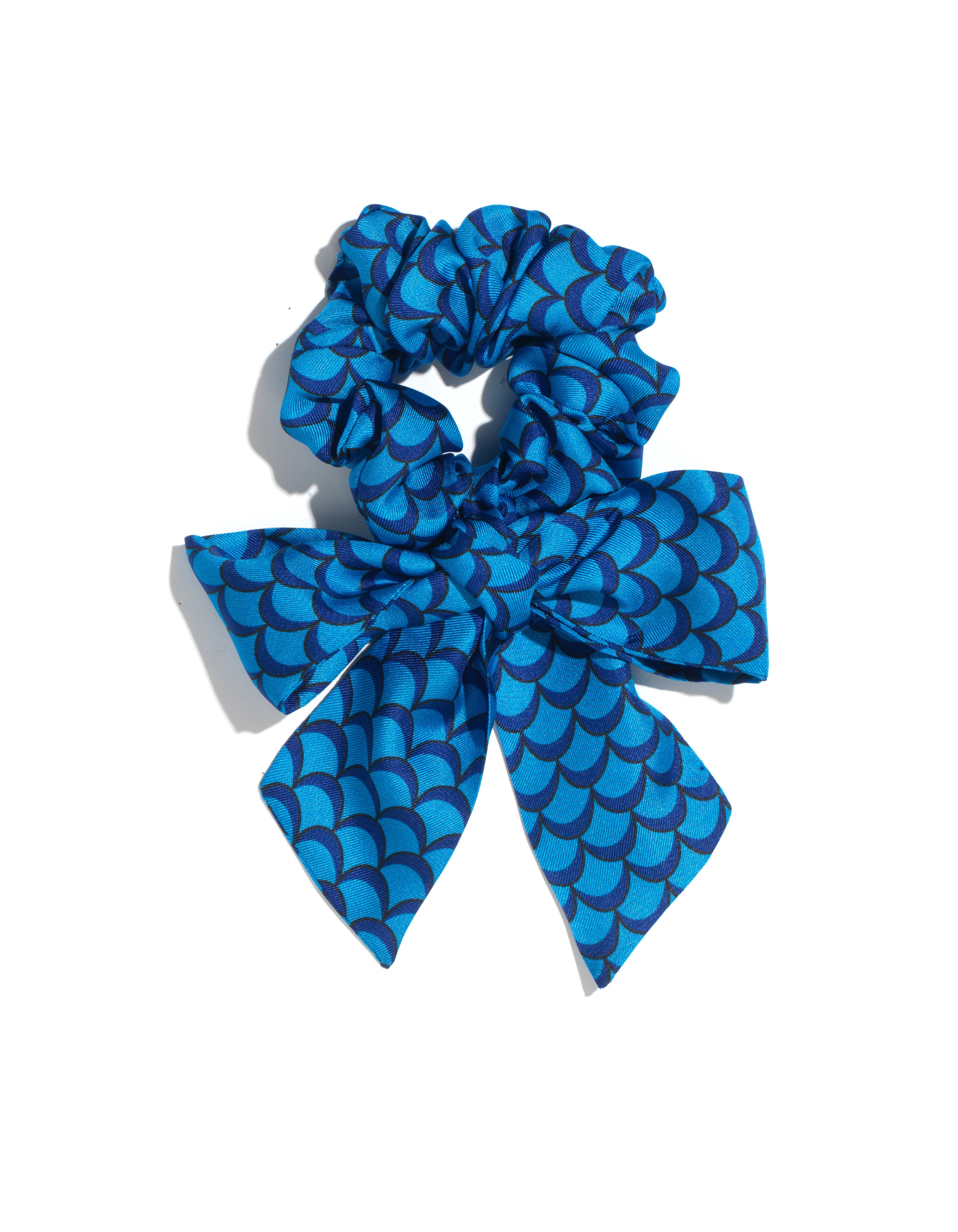 Blue Mermaid Print Silk Twill Bow Scrunchie – Lisou