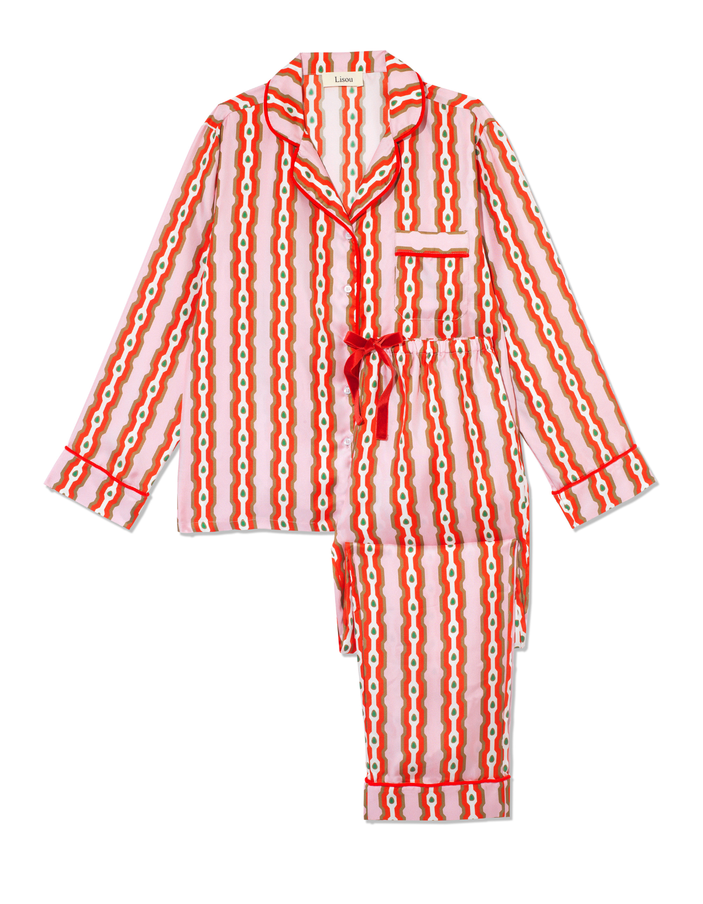 Lisou | Pink Link Print Long Pyjama Set | 100% Silk Pyjamas